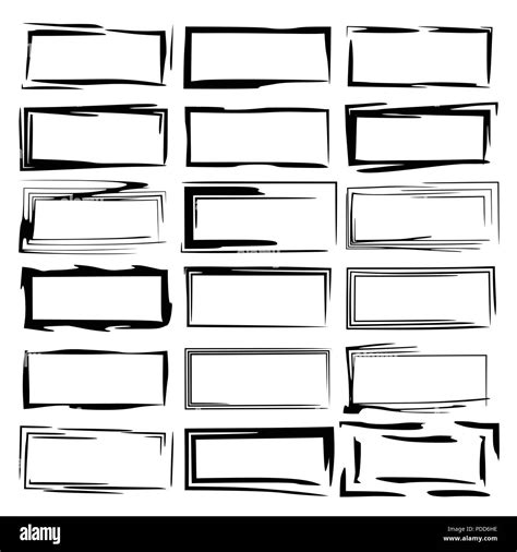 Set Of Black Rectangle Grunge Frames Geometric Empty Borders Vector