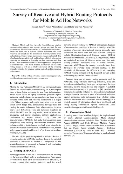 pdf survey of reactive and hybrid routing protocols for mobile ad hoc networks