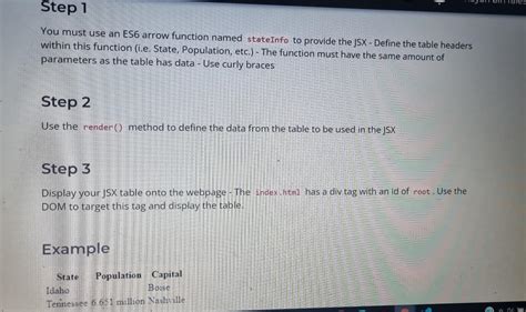 solved step 1 you must use an es6 arrow function named state