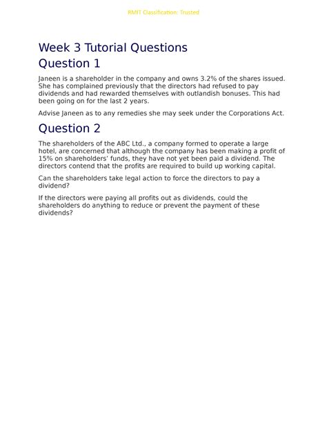 week 3 tutorial questions week 3 tutorial questions question 1 janeen is a shareholder in the