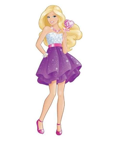 The Barbie Doll Is Wearing A Purple Dress And Holding A Pink Flower In