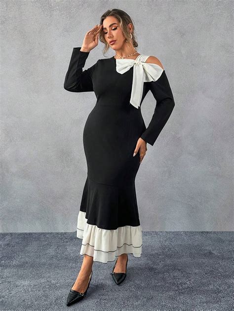 SHEIN Franclia Robe grande taille en mousseline texturée avec nœud