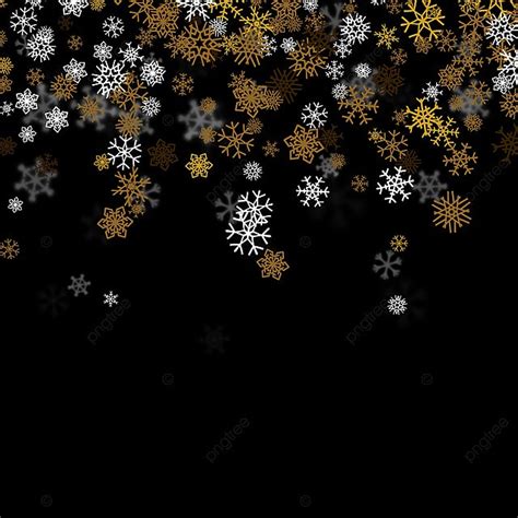Snowfall Background With Golden Snowflakes Blurred In Perspective