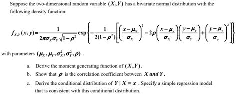 solved suppose the two dimensional random variable x y has a bivariate normal distribution