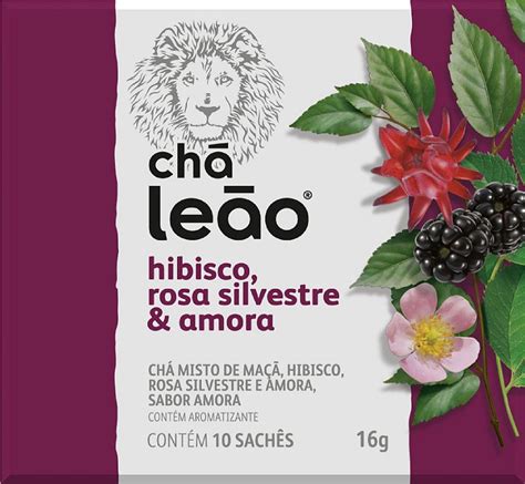 Chá Leão Hibisco Rosa Silvestre e Amora 10 Sachês Leão Chá Leão