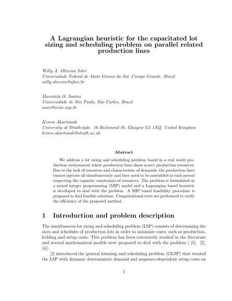 pdf a lagrangian heuristic for the capacitated lot sizing and scheduling problem on parallel