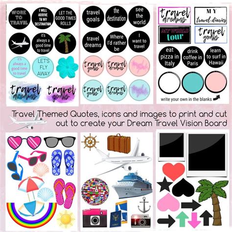 Travel Goals Vision Board Kit Printable Vision Board Quotes Etsy