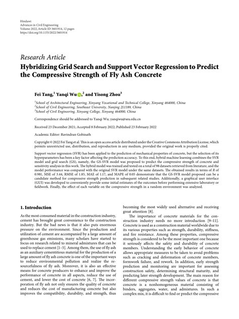 pdf hybridizing grid search and support vector regression to predict the compressive strength