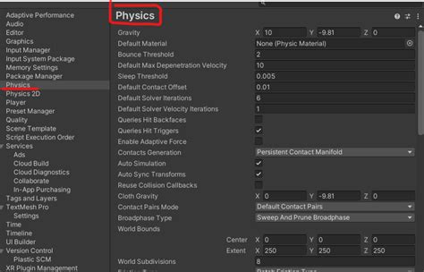 where is the project settings file that controlls physics settings in unity stack overflow