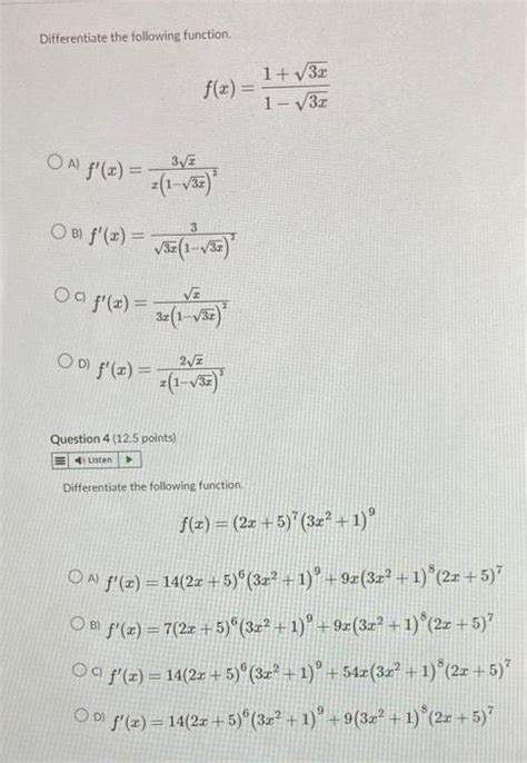 solved differentiate the following function f x 1−3x1 3x