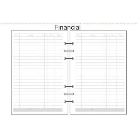 A5 Financier Pages intérieures de planificateur en papier