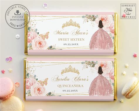 Blush Pink Floral Rose Gold Dress Chocolate Bar Wrapper Etsy