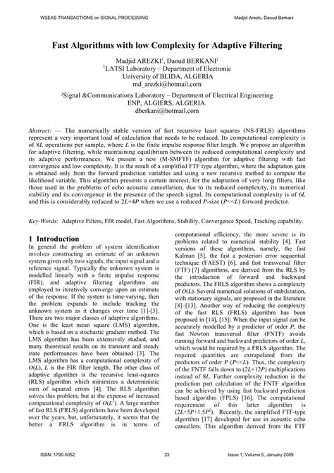 pdf fast algorithms with low complexity for adaptive filtering