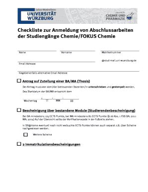 Ausfüllbar Online chemie uni wuerzburg Checkliste samt Zusammenstellung