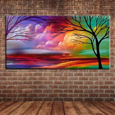 Modern Abstract Art Trees Oil Painting On Canvas Hand Painted Cloud