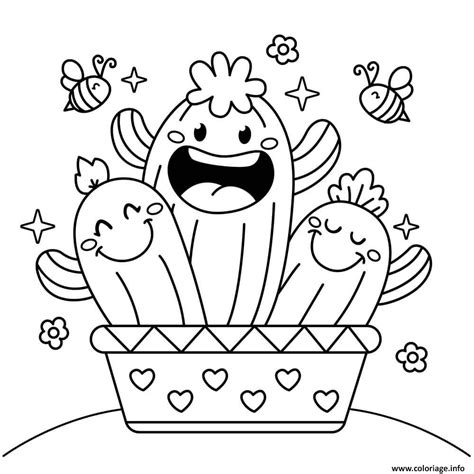 Coloriage Cactus Kawaii Printemps Facile JeColorie