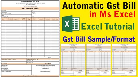 automatic gst bill using ms excel gst bill sample gst bill format bill invoice design