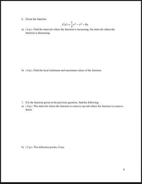 solved 6 given the function f x 31x3−x2−8x a 6 p find