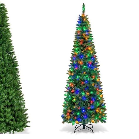COSTWAY Sapin de Noël Artificiel 225 cm avec 350 LED Lumières Colorées