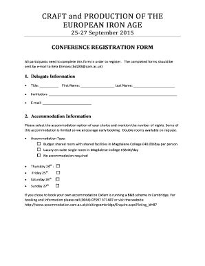 Fillable Online Arch Cam Ac 1 Delegate Information 2 Accommodation