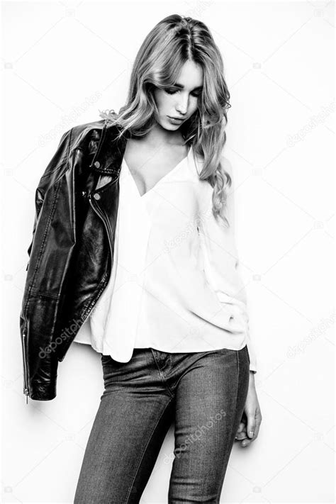 Woman With Black Leather Jacket Stock Photo Smmartynenko