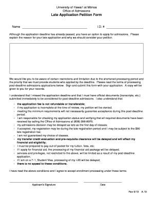 Fillable Online Manoa Hawaii Late Application Petition Form
