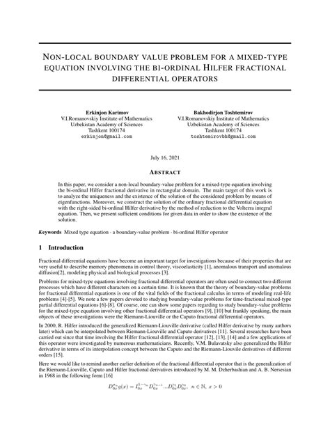 pdf non local boundary value problem for a mixed type equation involving the bi ordinal hilfer