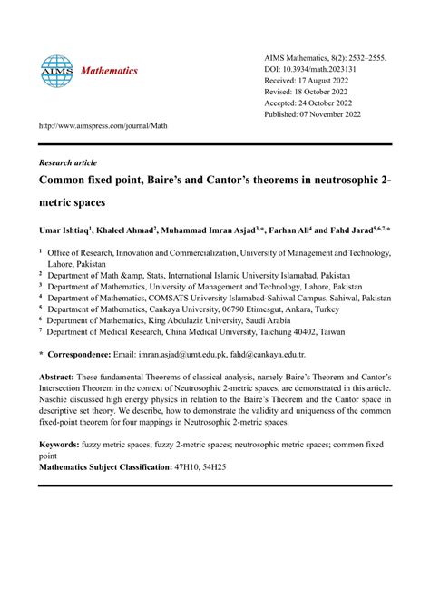 pdf common fixed point baire s and cantor s theorems in neutrosophic 2 metric spaces