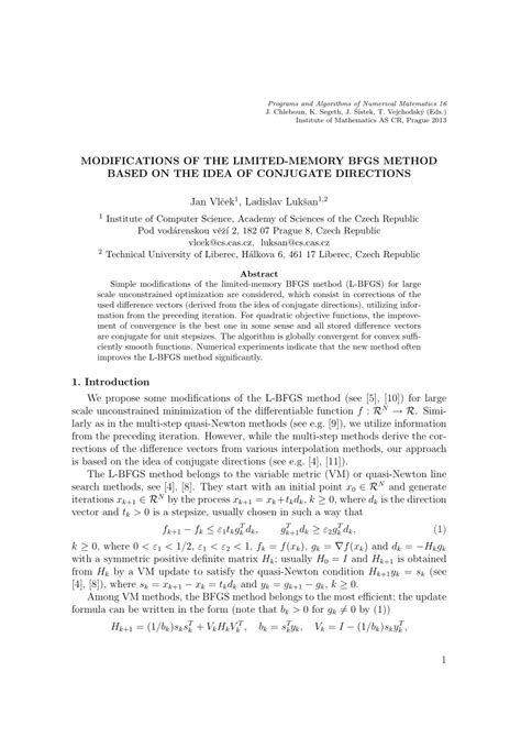 pdf modifications of the limited memory bfgs method based on the idea of conjugate directions