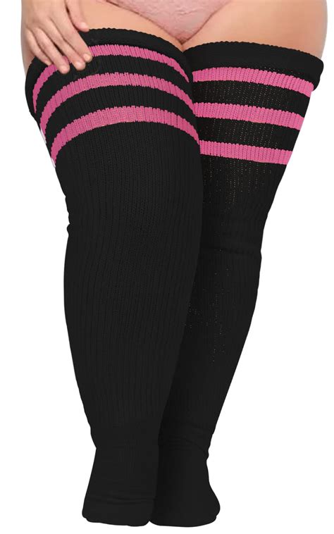 Plus Size Thigh High Socks Striped Black And Pink丨moon Wood