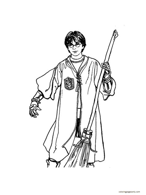 Harry Potter And Flying Broom Coloring Pages Harry Potter Coloring