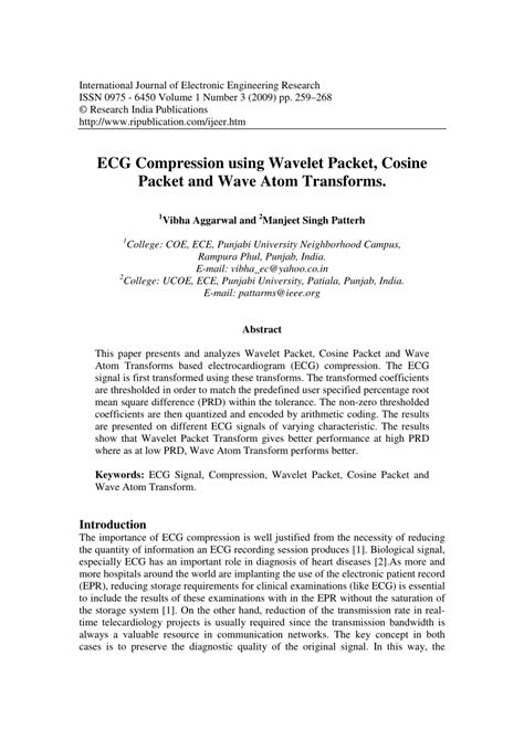 pdf ecg compression using wavelet packet cosine packet and wave atom transforms
