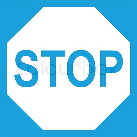Stop Sign Icon White Isolated On Blue Stock Vector Colourbox