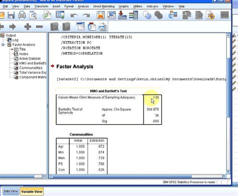 spss pca part 1 kmo measure and bartlett test for sphericity youtube