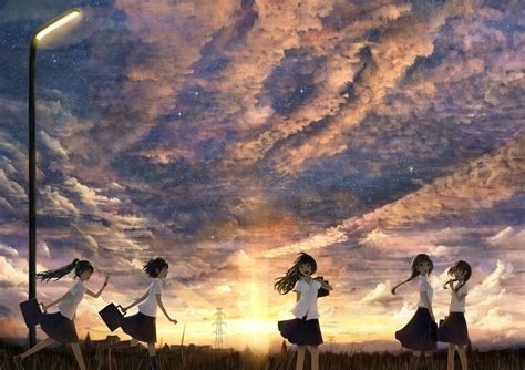 Fondos De Pantalla Puesta De Sol Chicas Anime Cielo Manga Noche