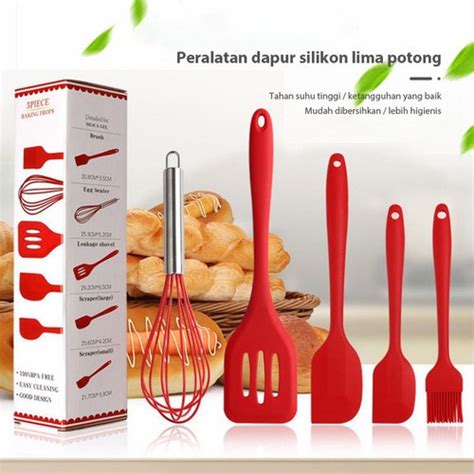 Jual Spatula Set 5in1 Peralatan Masak Sutil Silikon Tahan Panas Non