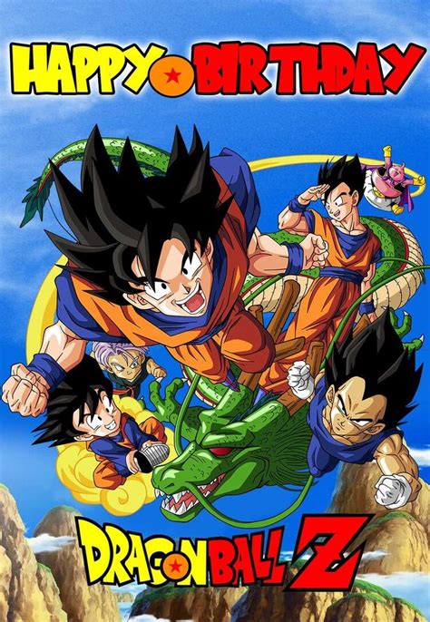 Dragon Ball Z Birthday Card With Gohan And Vegeta In The Sky Behind
