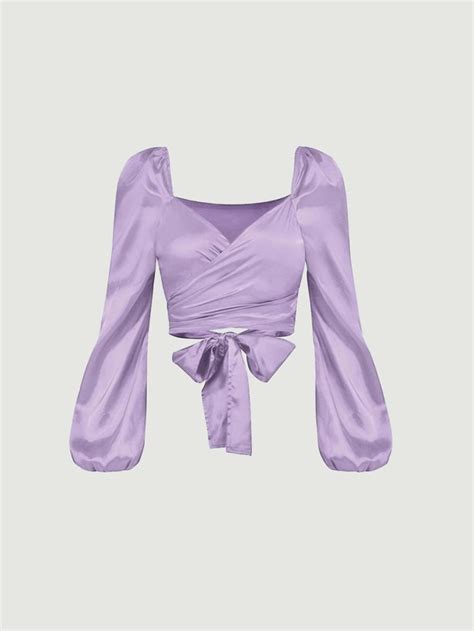 SHEIN Privé Top de manga farol con cordón trasero de satén Moda de