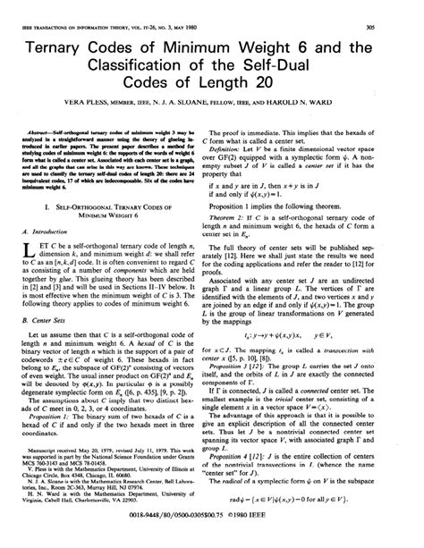 pdf ternary codes of minimum weight 6 and the classification of the self dual codes of length 20