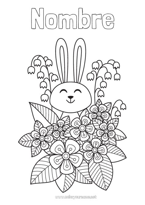 Nº de colorear 1222 Flores Primavera Conejo