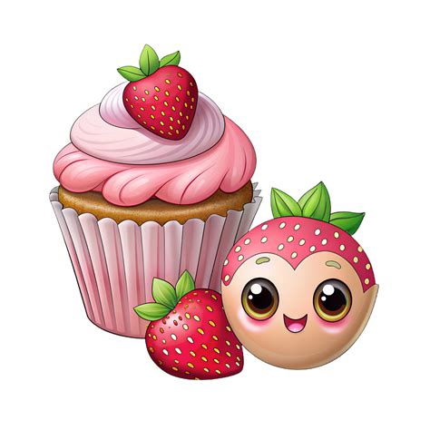A Cartoon Strawberry Cupcake With A Strawberry On Top And A Strawberry On The Side 47433853 Png