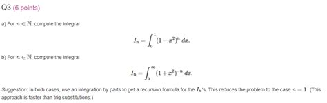 solved q3 6 points a for n∈nn∈n compute the integral