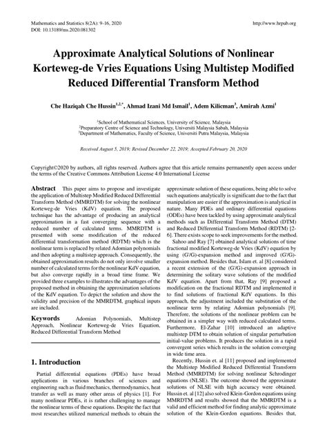 pdf approximate analytical solutions of nonlinear korteweg de vries equations using multistep