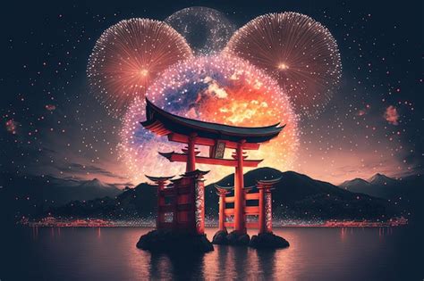 Espectáculo de fuegos artificiales japoneses Foto Premium