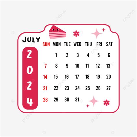 Calendario Julio 2024 Vector PNG Dibujos Mes De Julio 2024