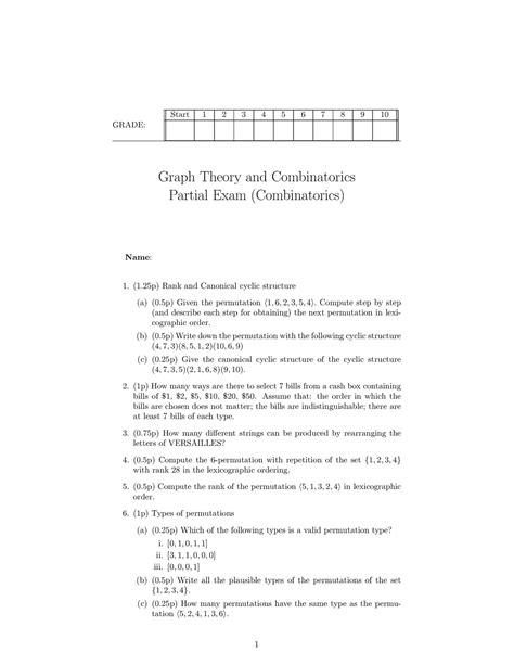 exam 2018 questions start 1 2 3 4 5 6 7 8 9 10 grade graph theory and combinatorics partial