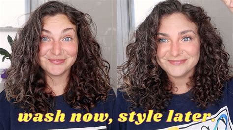 WASH NOW STYLE LATER Time Saving Wavy Curly Hair Routine YouTube