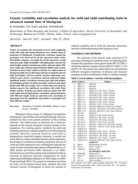 pdf genetic variability and correlation analysis for yield and yield contributing traits in