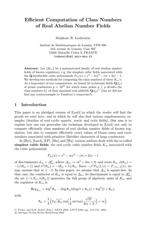 pdf efficient computation of class numbers of real abelian number fields