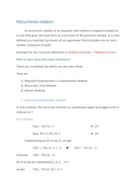 recurrence relation pdf